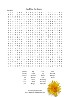 Word Search Dandelion Themed – Naturally Inspirational